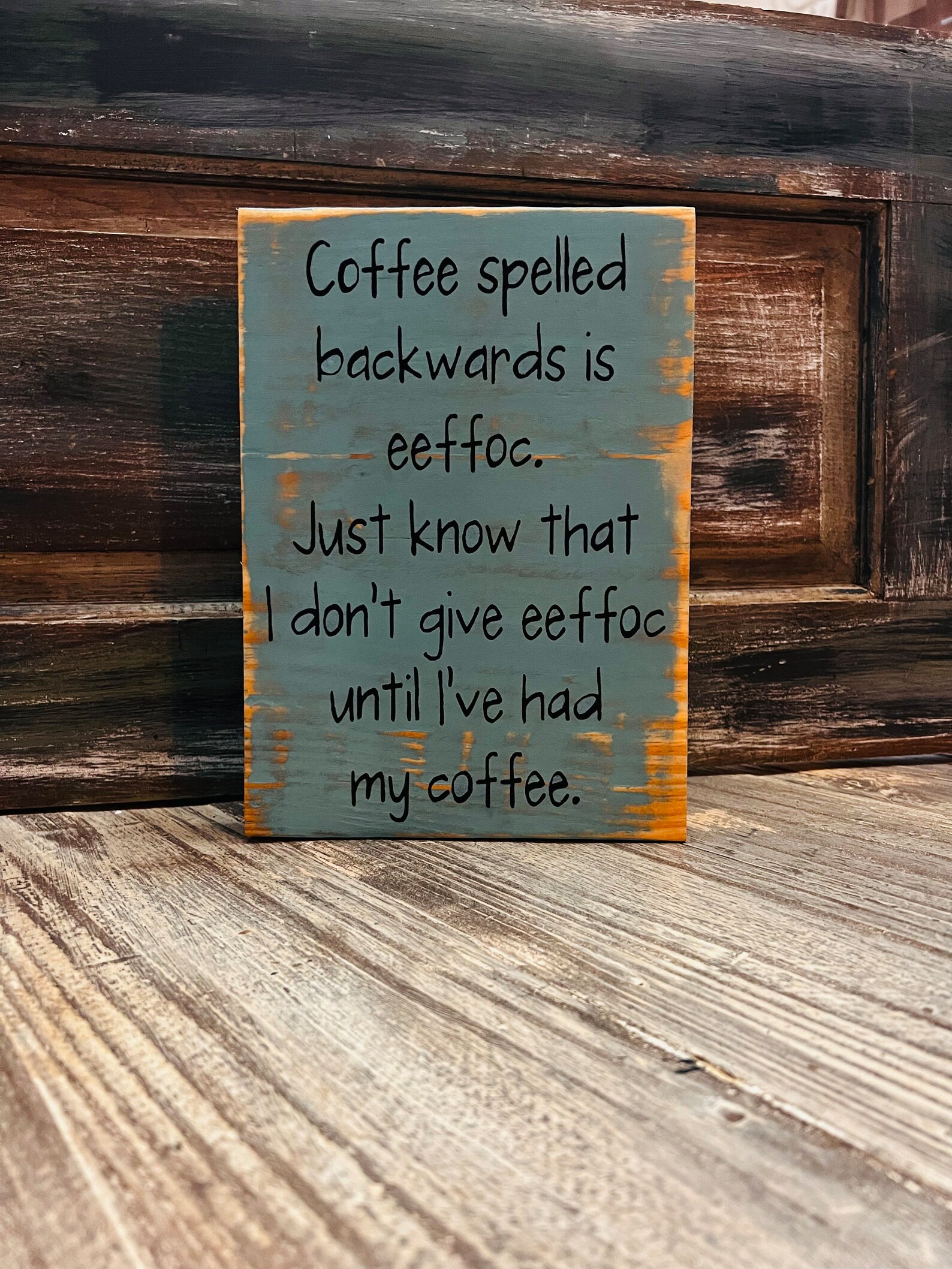 Coffee Spelled Backwards is Eeffoc / Rustic Style Signs/ Funny - Etsy