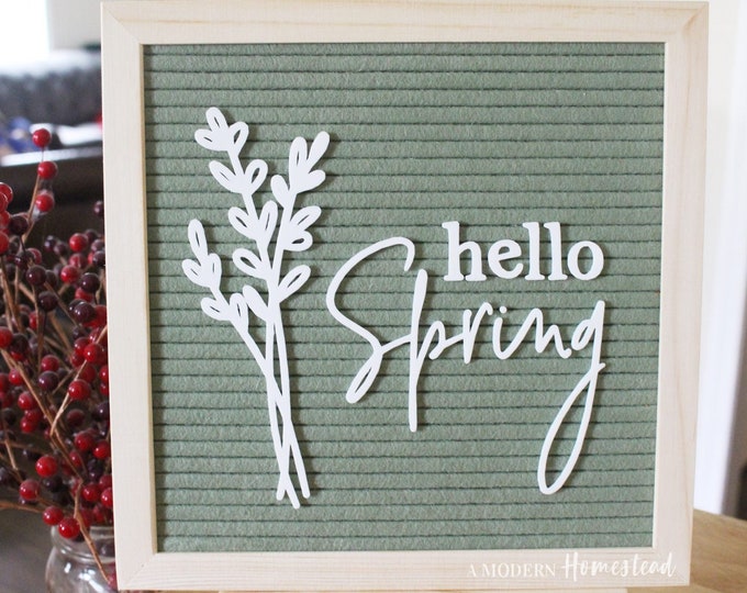 Hello Spring With Leaves in Cursive and Serif Fonts for Letterboards ...