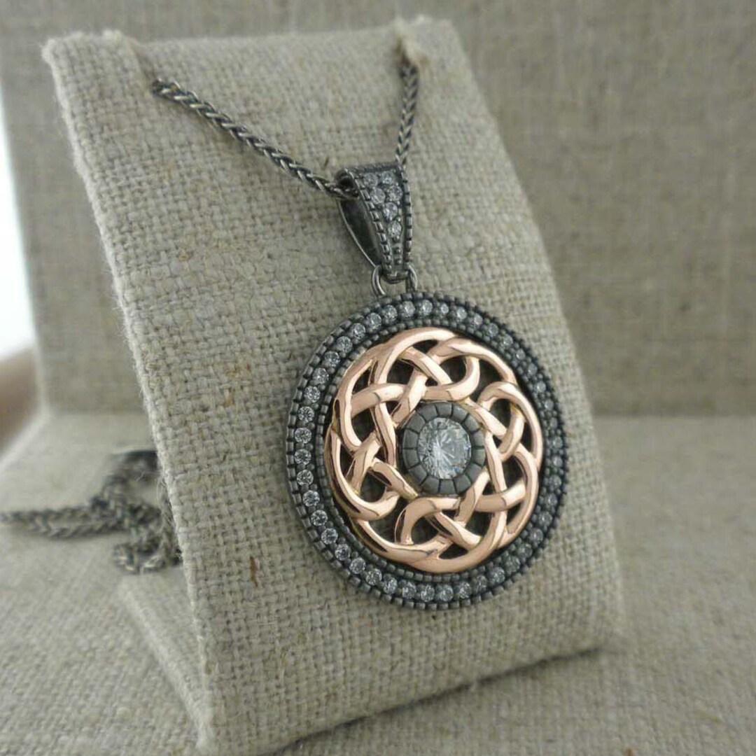 Sterling Silver Ruthenium & 10K Rose Gold Brave Heart Shield Pendant ...