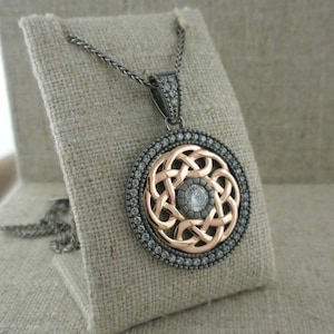 Sterling Silver Ruthenium & 10K Rose Gold Brave Heart Shield Pendant ...