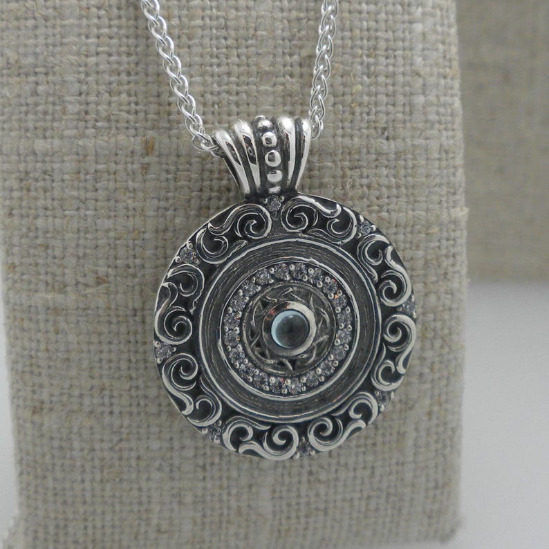 Sterling Silver Celtic Shield Pendant: Sky Blue Topaz & CZ, 18" Chain ...