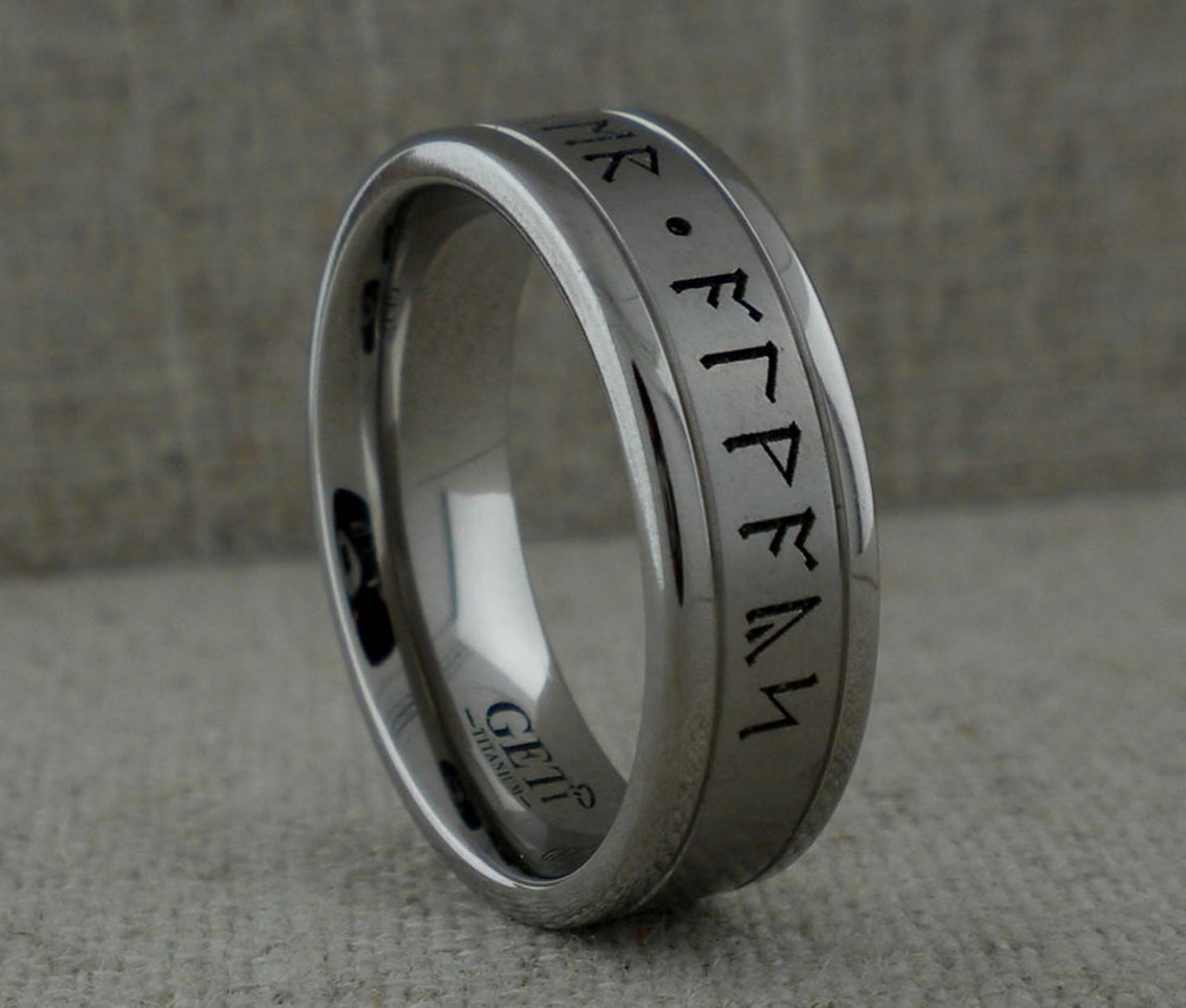 Custom Viking Rune Wedding Ring Band in Titanium Personalized | Etsy