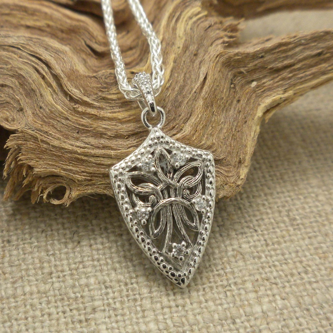 Sterling Silver Celtic Guardian Angel Shield Pendant With CZ - Keith ...