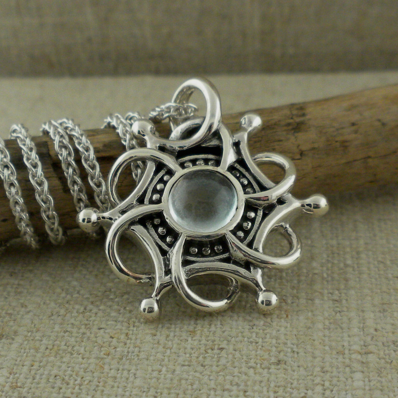 Sterling Silver Celtic Tempest Pendant With White Topaz, 18" Spiga ...