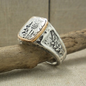 Bronze and Sterling Silver Scottish Thistle Signet Ring, Keith Jack - Etsy