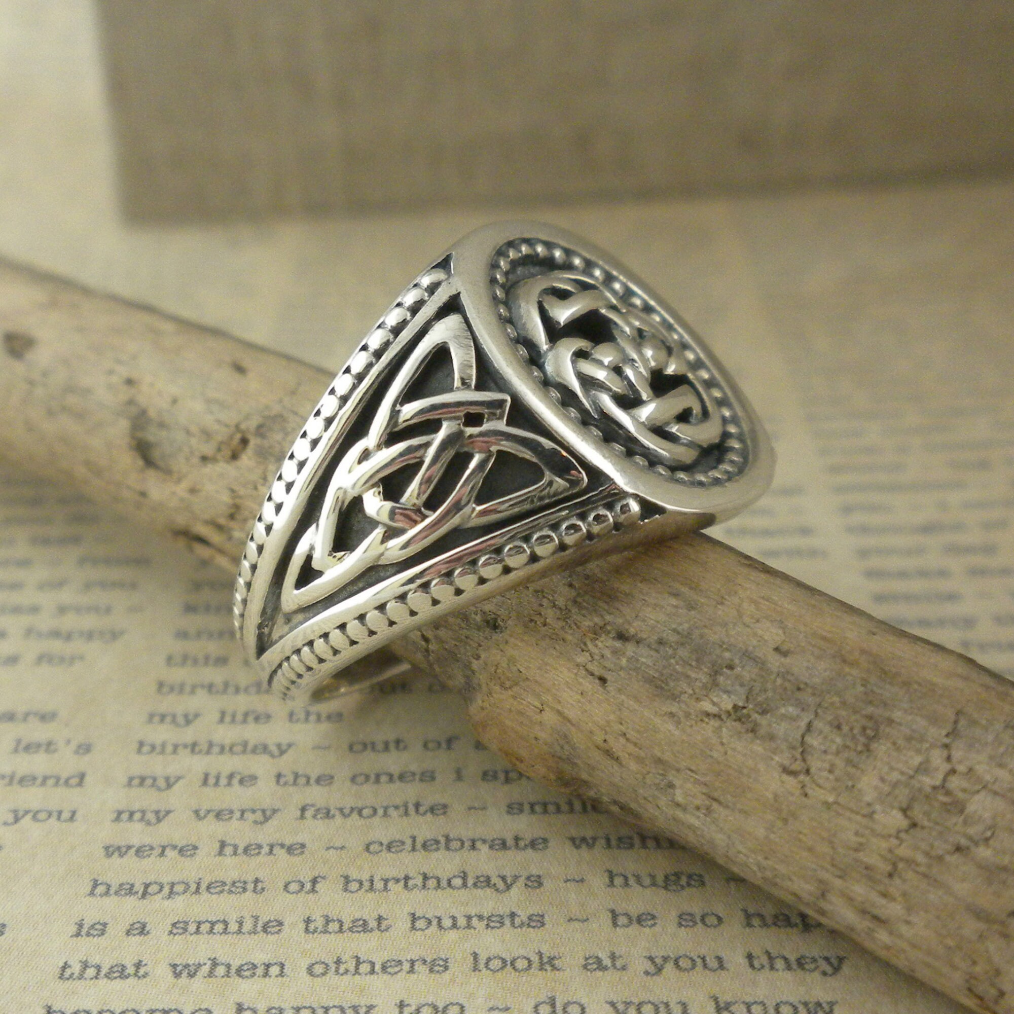 Sterling Silver Celtic Knot Signet Ring, Oxidized Path of Life - Etsy