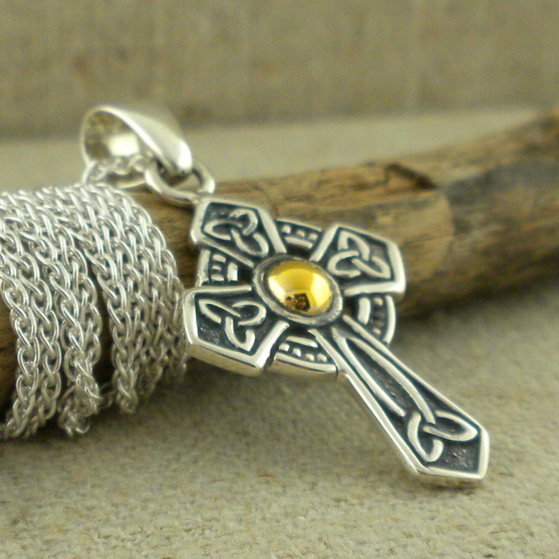 Sterling Silver Celtic Trinity Knot Cross Pendant With 18K | Etsy