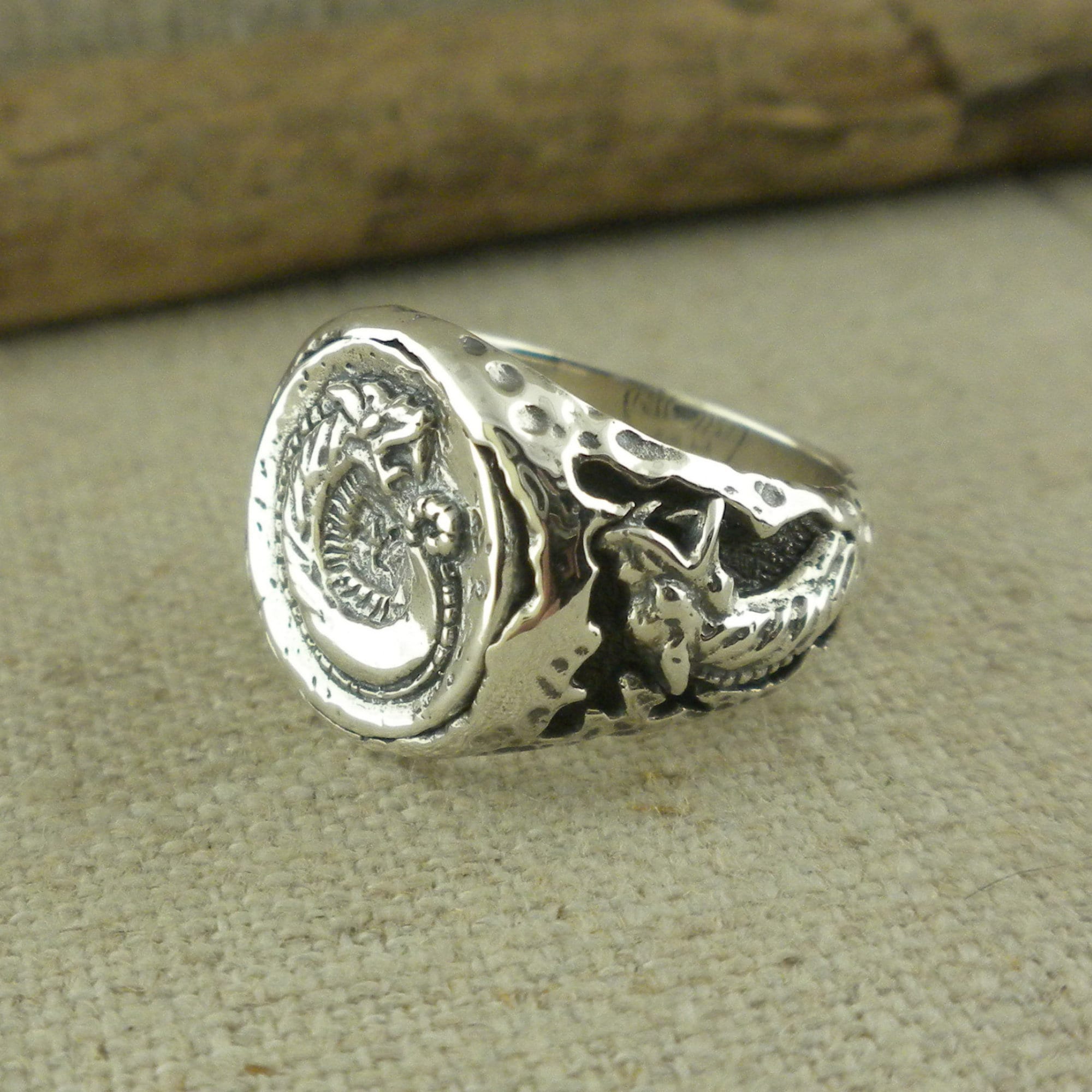 Sterling Silver Celtic Dragon Spirit Coin Signet Ring, PETRICHOR by ...
