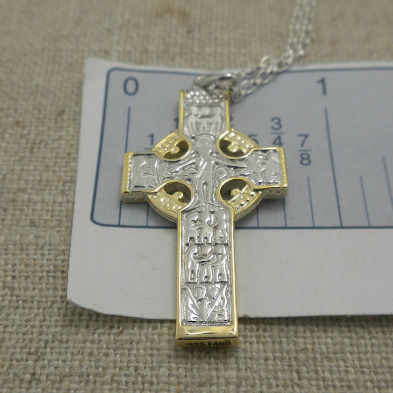 Sterling Silver Celtic Cross of Durrow - Gold Plate Accent, Irish ...