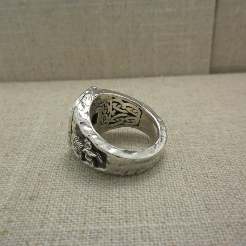 Sterling Silver Scottish Lion Rampant Signet Ring, Celtic Band by Keith ...
