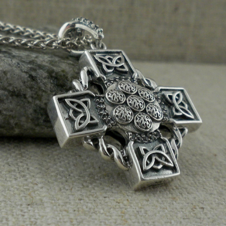 Oxidized Sterling Silver Celtic Wheel Cross Pendant With White - Etsy