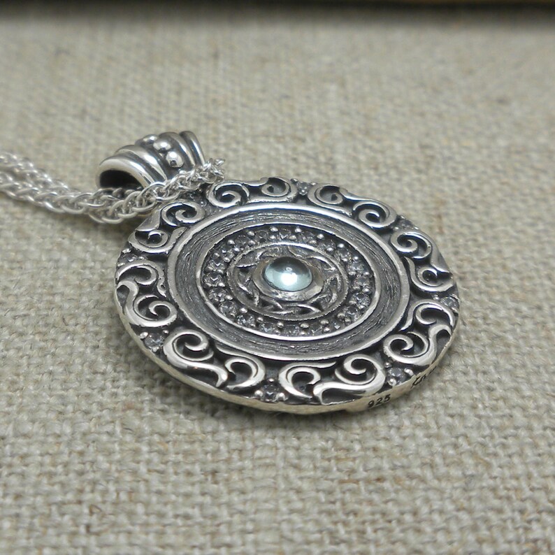 Sterling Silver Celtic Shield Pendant: Sky Blue Topaz & CZ, 18" Chain ...