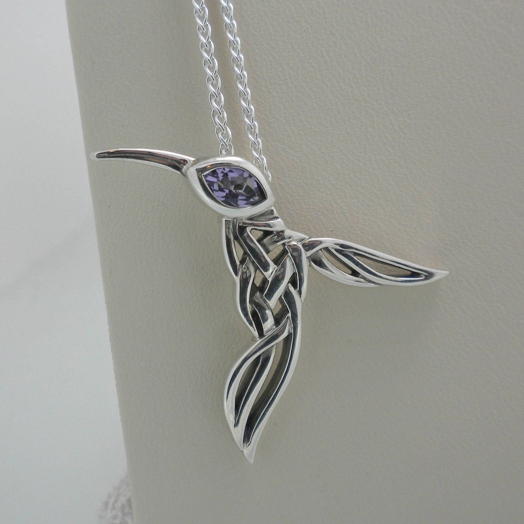 Sterling Silver Celtic Hummingbird Pendant With Amerthyst Eye - Etsy