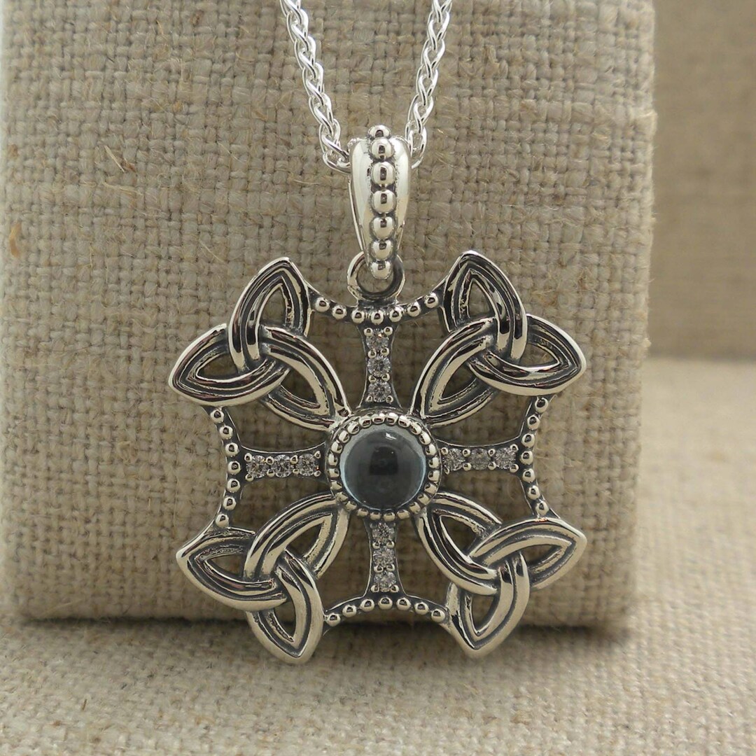 Sterling Silver Celtic Trinity Knot Aphrodite Pendant With Sky Blue ...