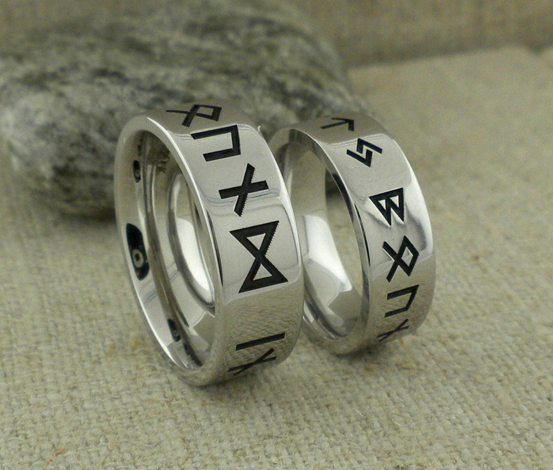Custom Viking Rune Wedding Ring in Cobalt Chrome Edler Futhark or Anglo ...
