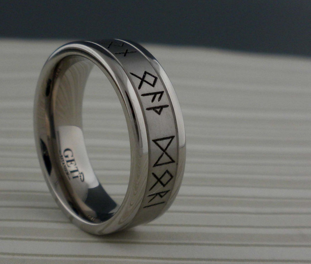 Custom Viking Rune Wedding Ring Band in Titanium Personalized Rune ...