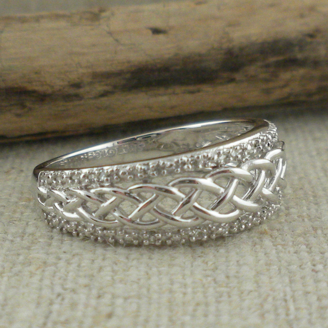 14K White Gold Irish Celtic Wedding Ring With Diamonds Made in - Etsy