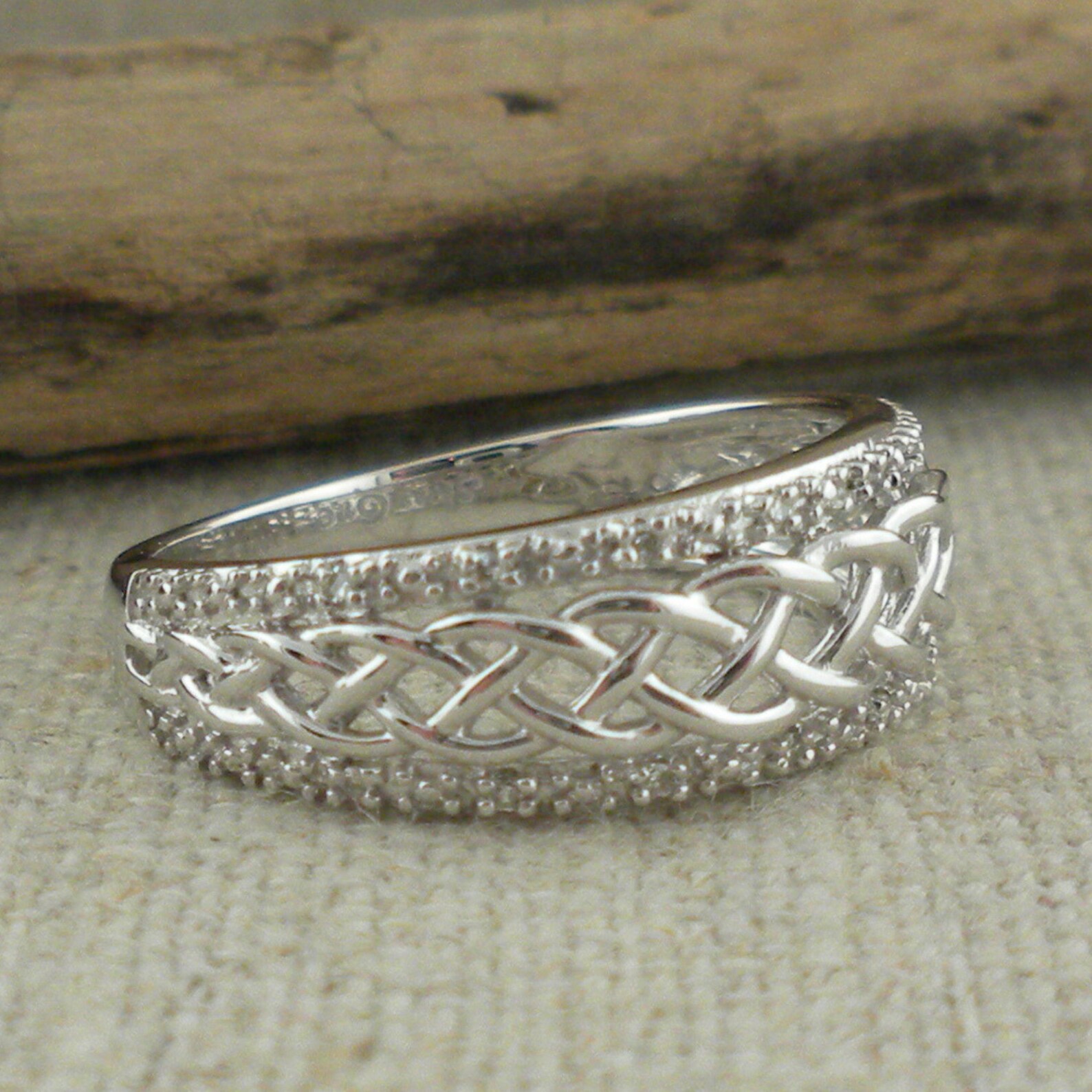 14K White Gold Irish Celtic Wedding Ring With Diamonds Made in - Etsy