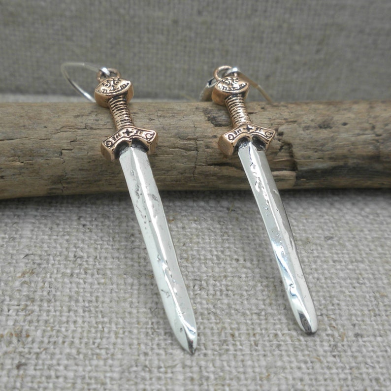 Bronze & Sterling Silver Viking Sword Earrings, Norse Jewelry - Etsy