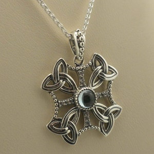 Sterling Silver Celtic Trinity Knot Aphrodite Pendant With Sky Blue ...