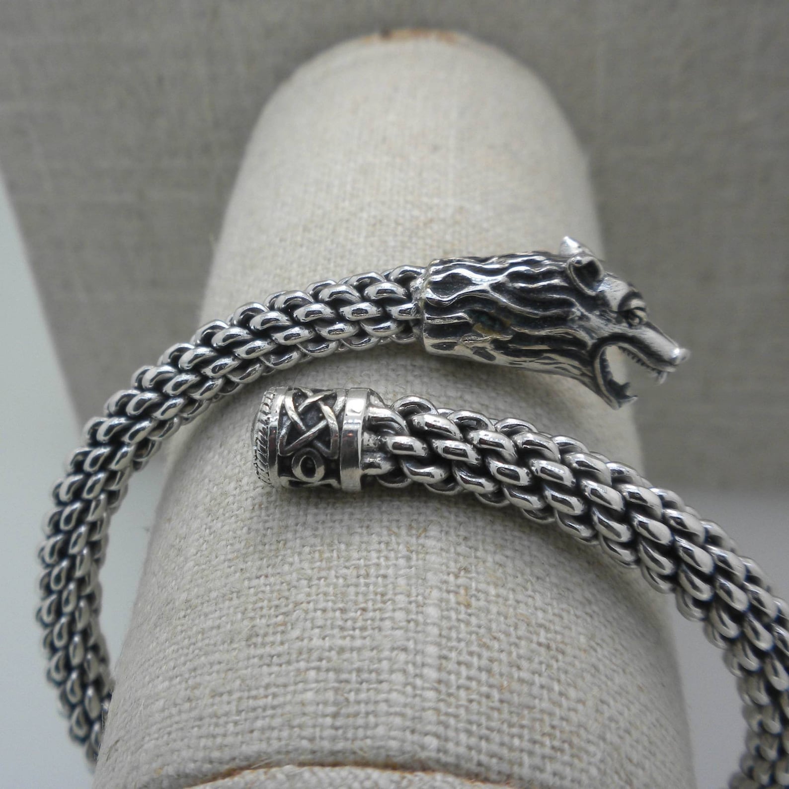 Sterling Silver Celtic Wolf Head Torc Bangle, Size 8, Keith Jack - Etsy