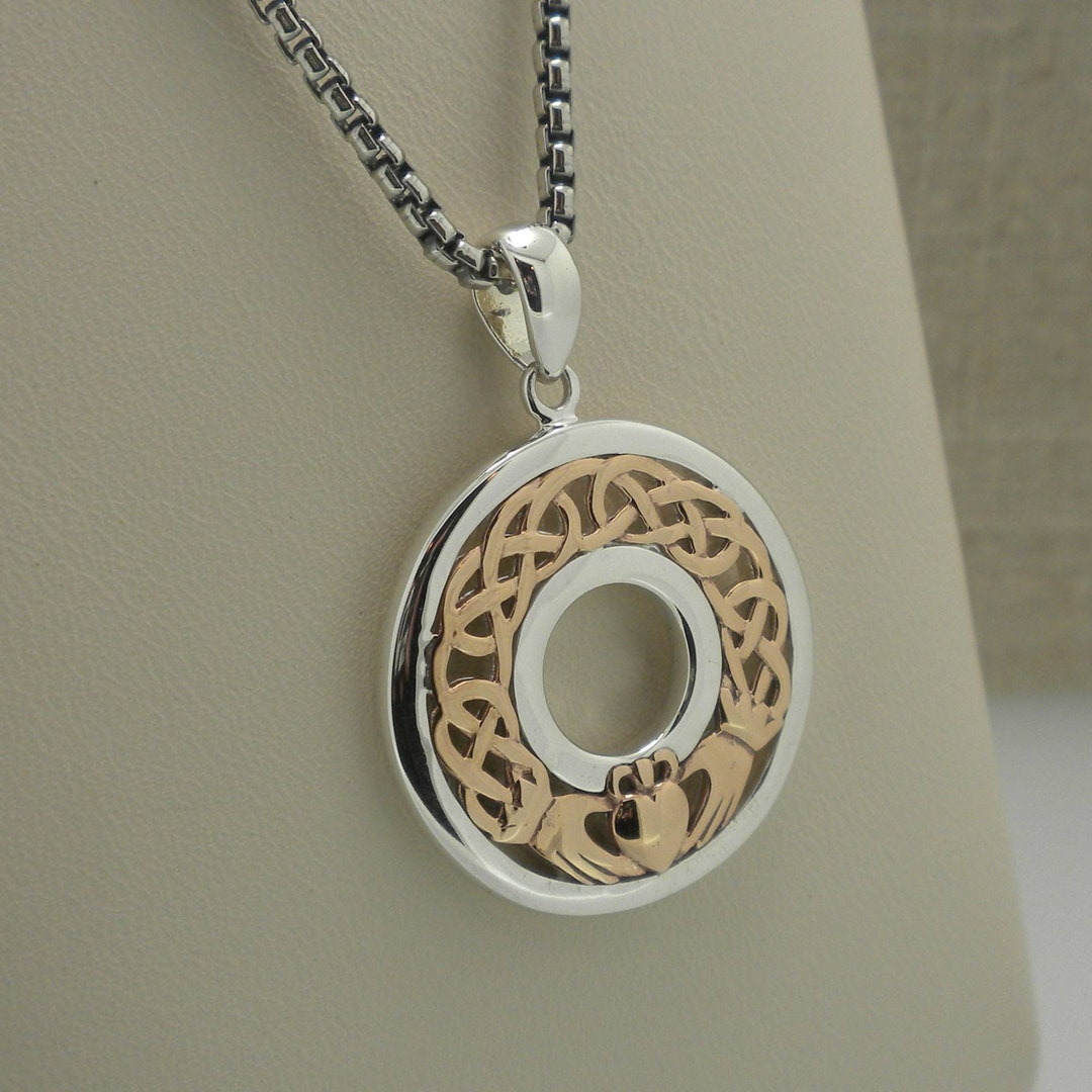 Sterling Silver & Bronze Claddagh and Celtic Knot Pendant by Keith Jack ...