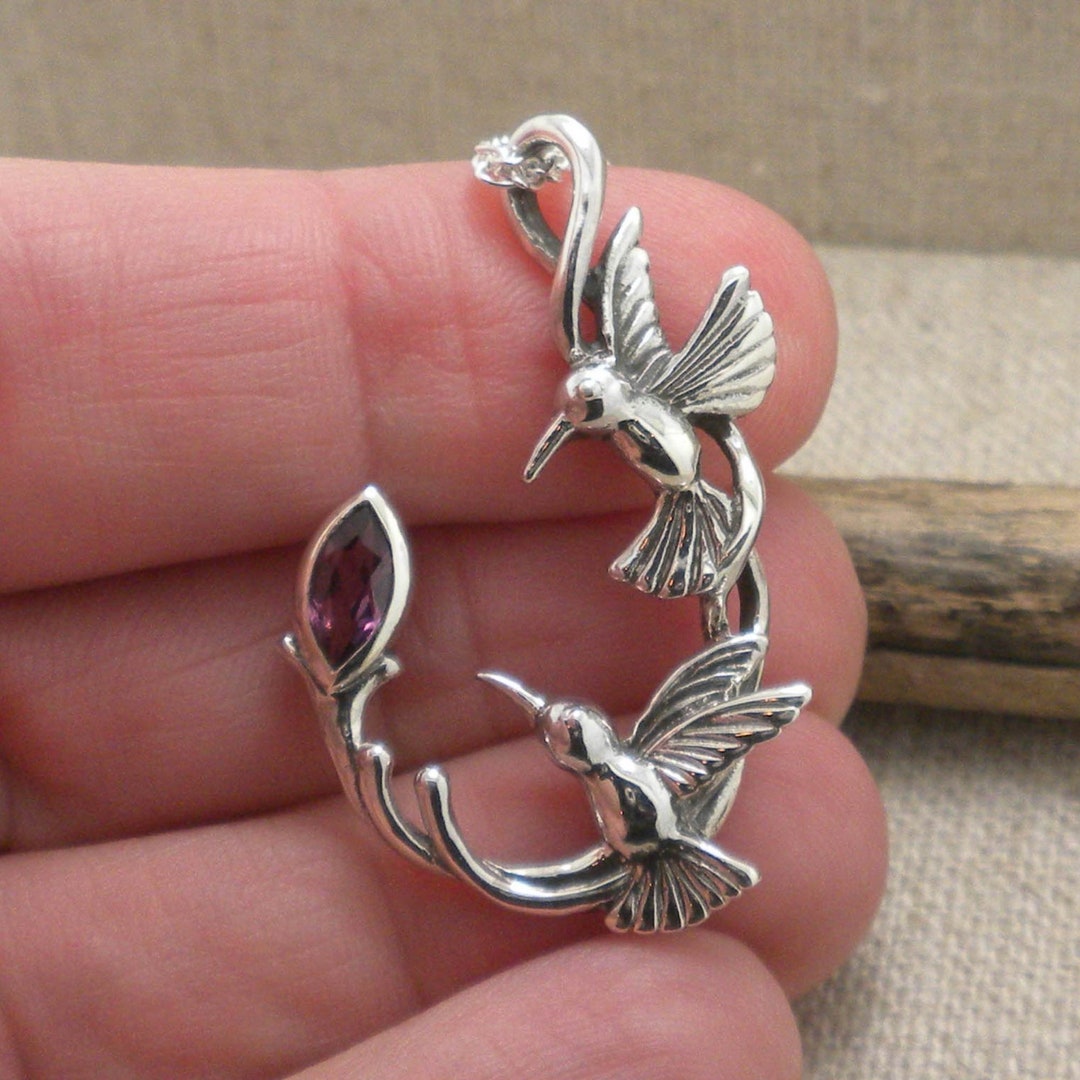 Sterling Silver .925 Hummingbird Pendant With Rhodolite Double ...