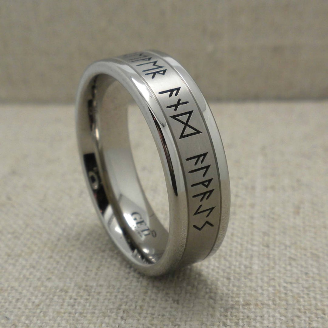 Size 15 Viking Rune Wedding Ring Band in Titanium 8 Mm Wide Elder ...
