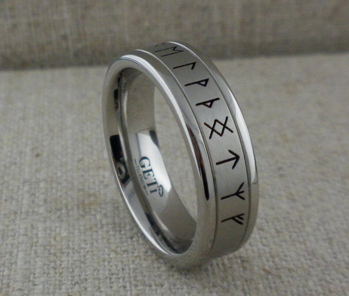 Custom Viking Rune Wedding Ring Band in Titanium Personalized | Etsy