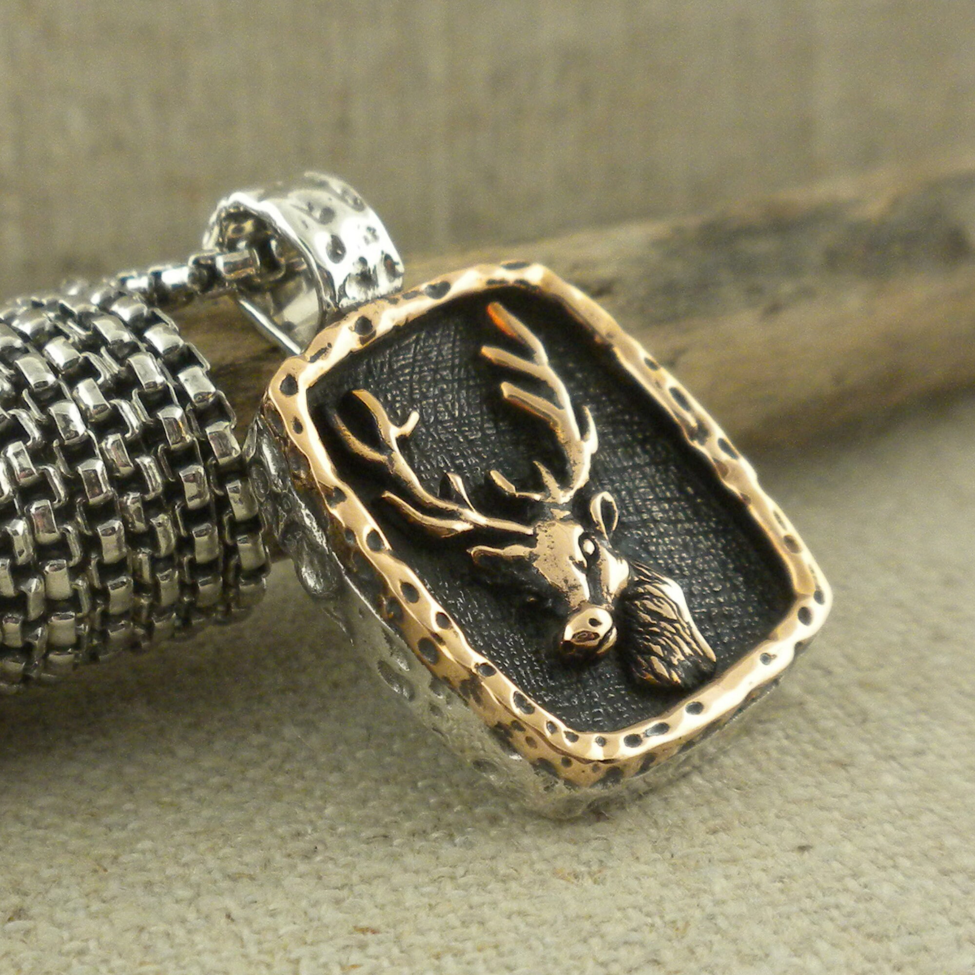 Bronze and Sterling Silver Celtic Stag Pendant 925 PETRICHOR | Etsy