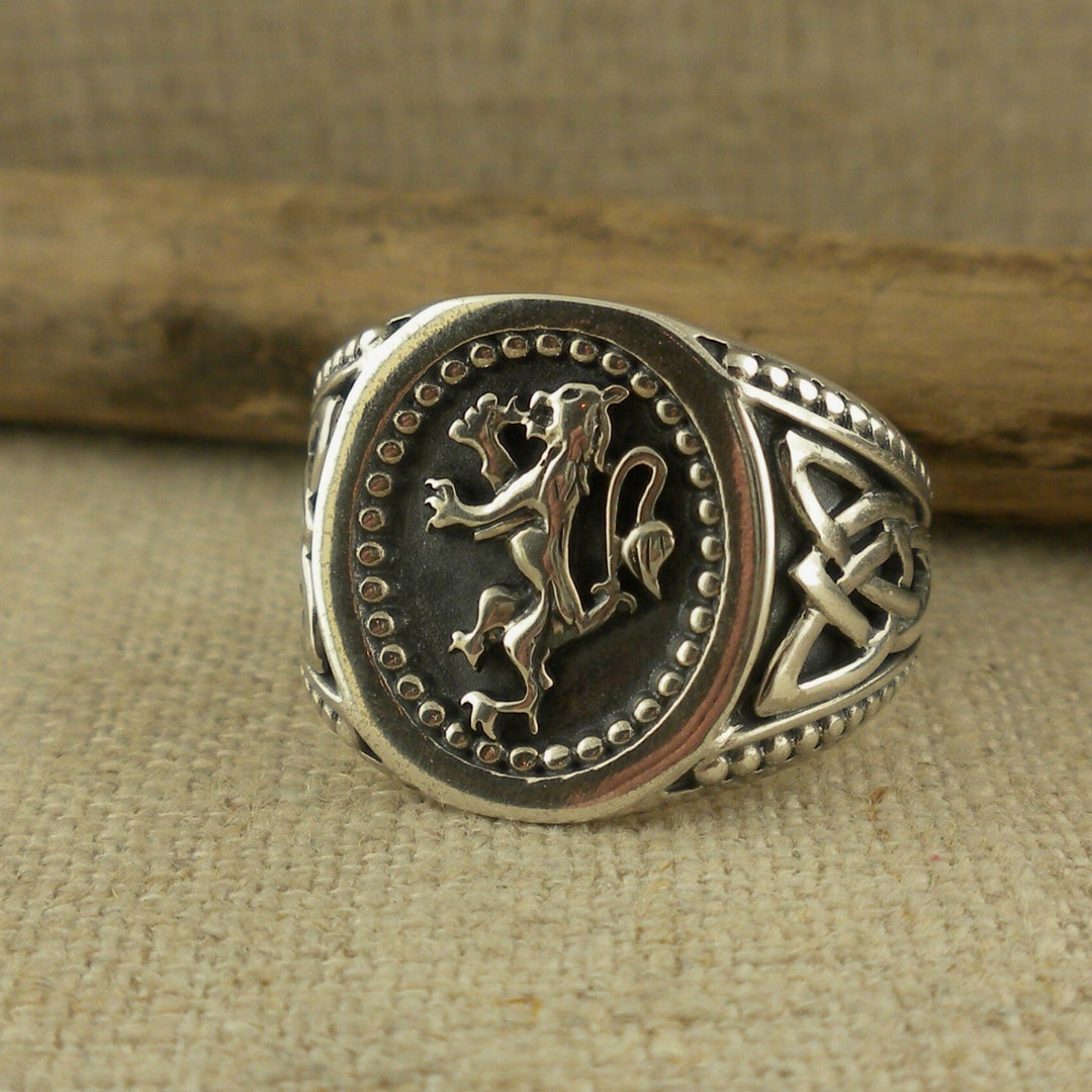 Sterling Silver .925 Scottish Lion Rampant Ring With Celtic Knot and ...