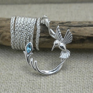 Sterling Silver Single Hummingbird Pendant With Blue Topaz .925 ...