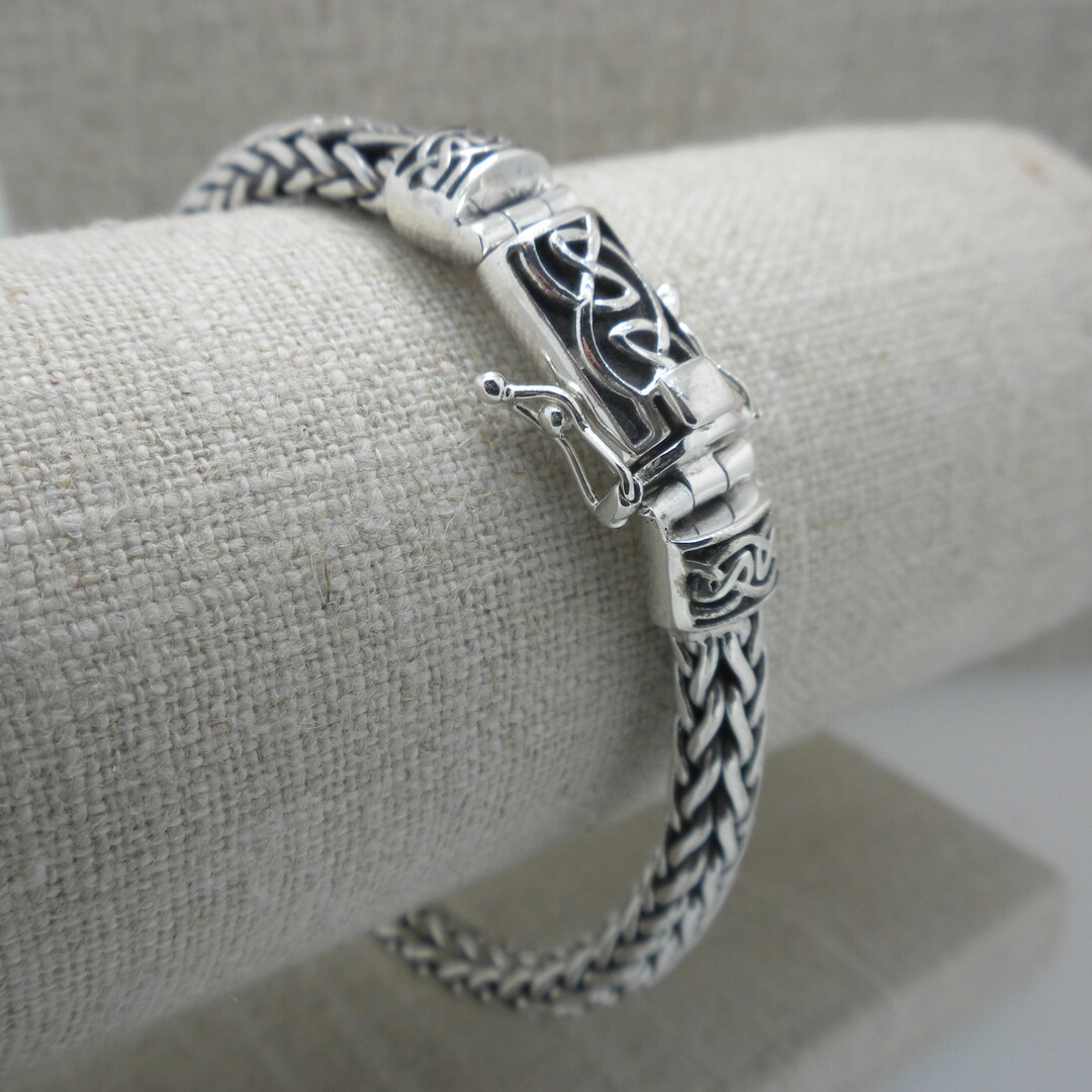 7.5" Sterling Silver Dragon Weave Bracelet With Celtic Knot Celtic ...