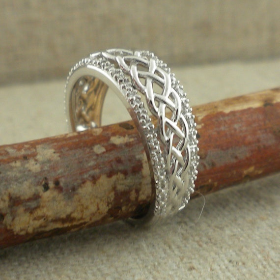 14K White Gold Irish Celtic Wedding Ring With Diamonds Made in - Etsy