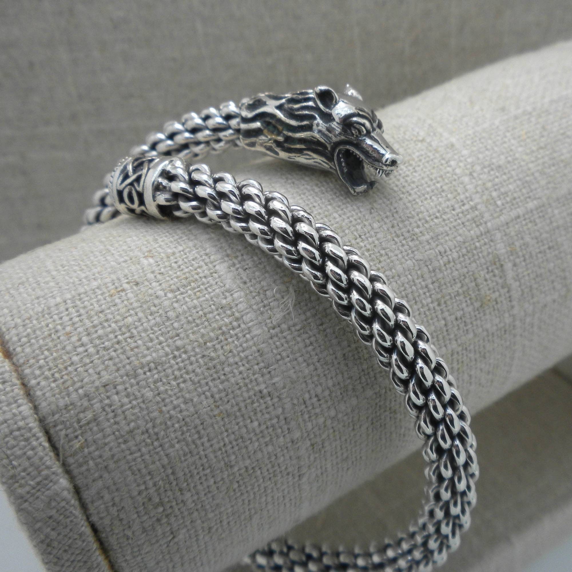 Sterling Silver Celtic Wolf Head Torc Bangle, Size 8, Keith Jack - Etsy