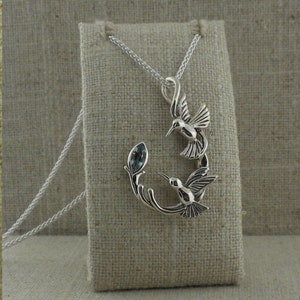 Sterling Silver .925 Hummingbird Pendant With Blue Topaz Double ...