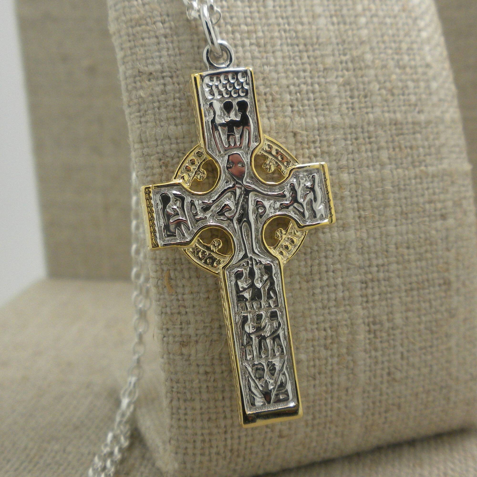 Sterling Silver Celtic Cross of Durrow - Gold Plate Accent, Irish ...