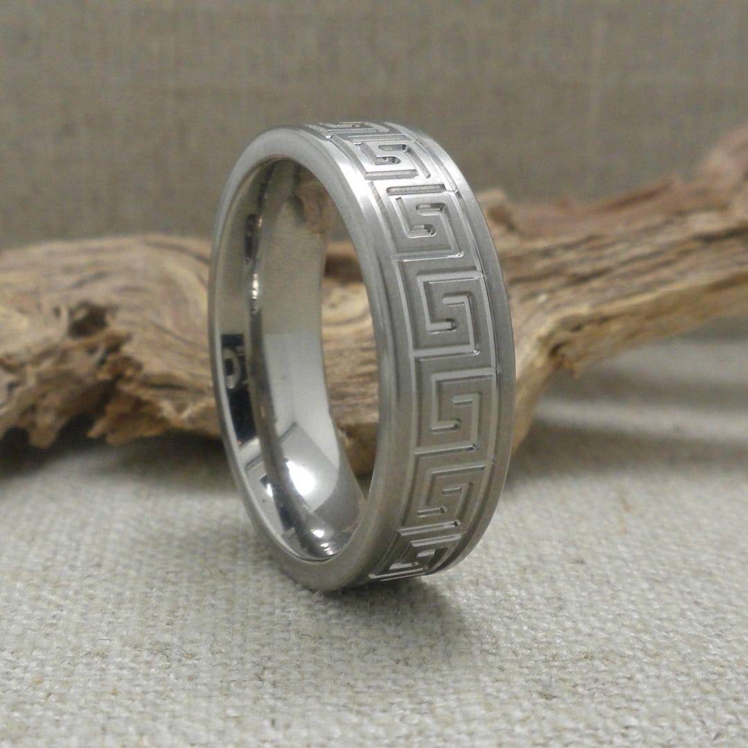 Greek Key Infinity Wedding Ring Band in Titanium 7 Mm Comfort Fit ...
