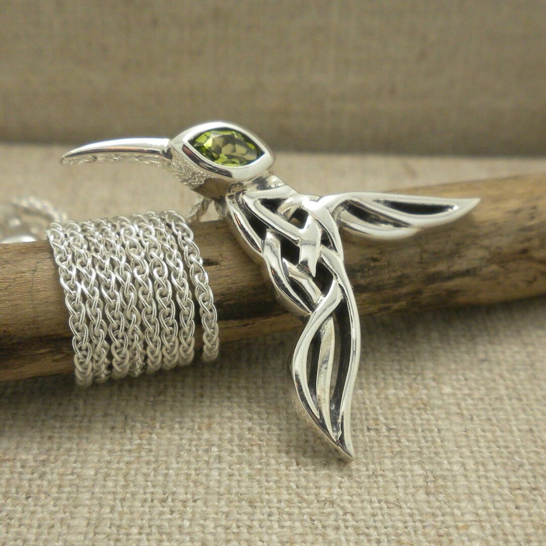 Sterling Silver Celtic Hummingbird Pendant With Peridot Eye 925 18 ...