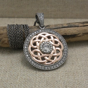 Sterling Silver Ruthenium & 10K Rose Gold Brave Heart Shield Pendant ...