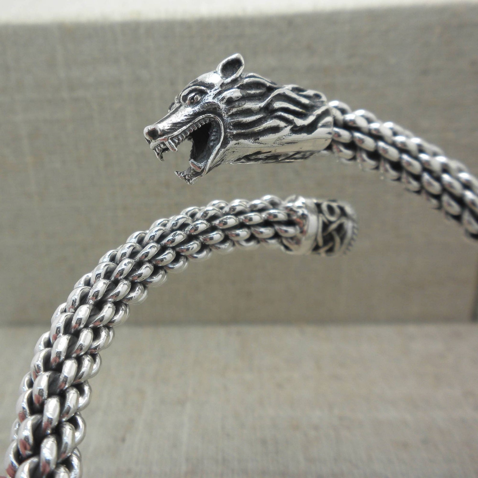 Sterling Silver Celtic Wolf Head Torc Bangle, Size 8, Keith Jack - Etsy