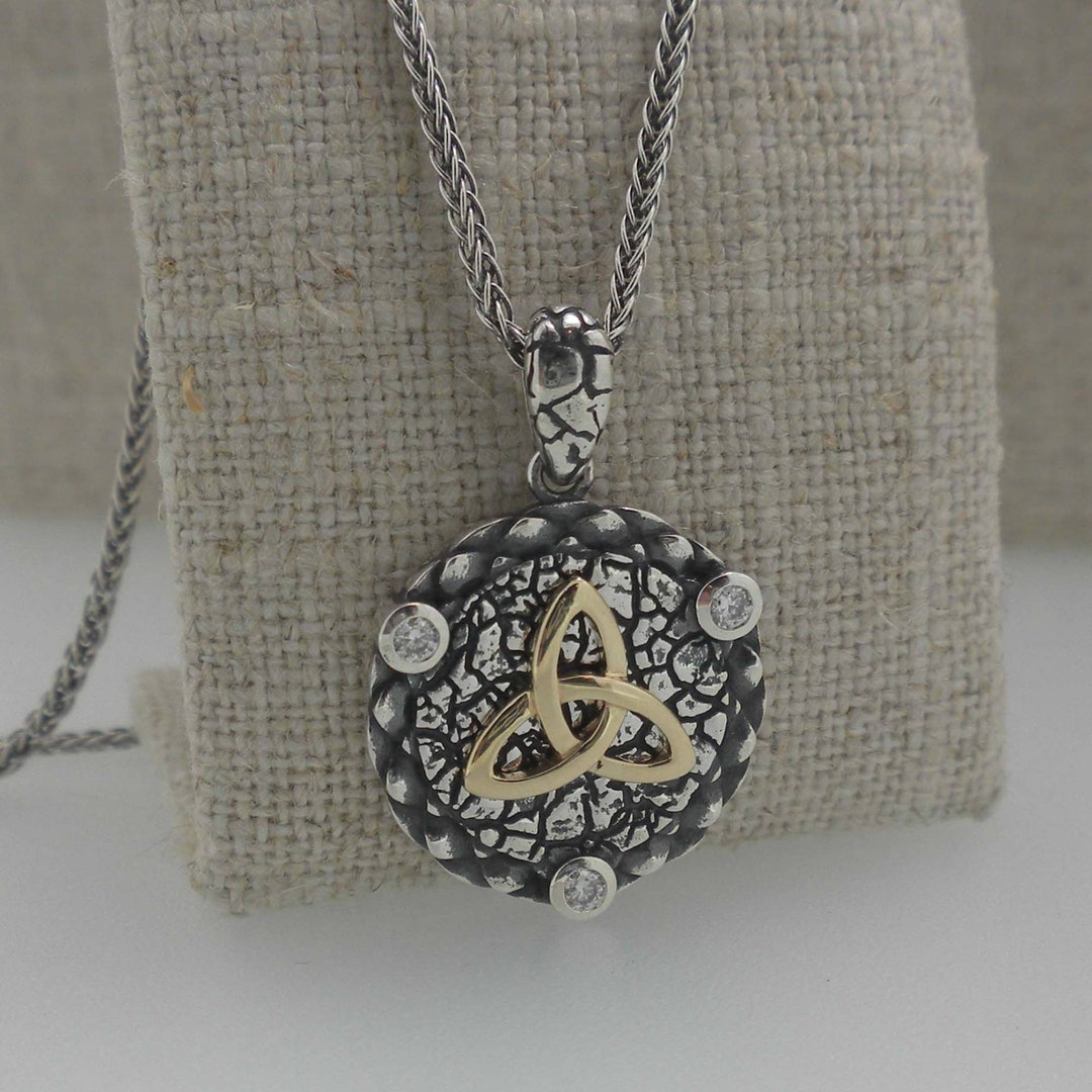 Sterling Silver With 10K Celtic Trinity Knot Pendant and Czs Made in ...