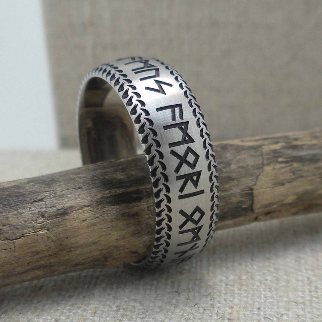 Domed Viking Elder Futhark Rune Love Conquers All Wedding Ring Band in ...