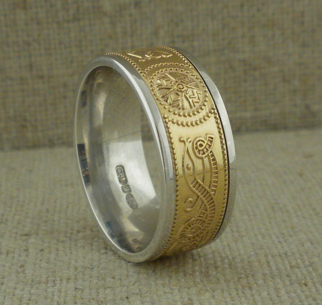 Celtic Warrior Shield Wedding Ring, 10K Gold & Sterling Silver, Size 9. ...