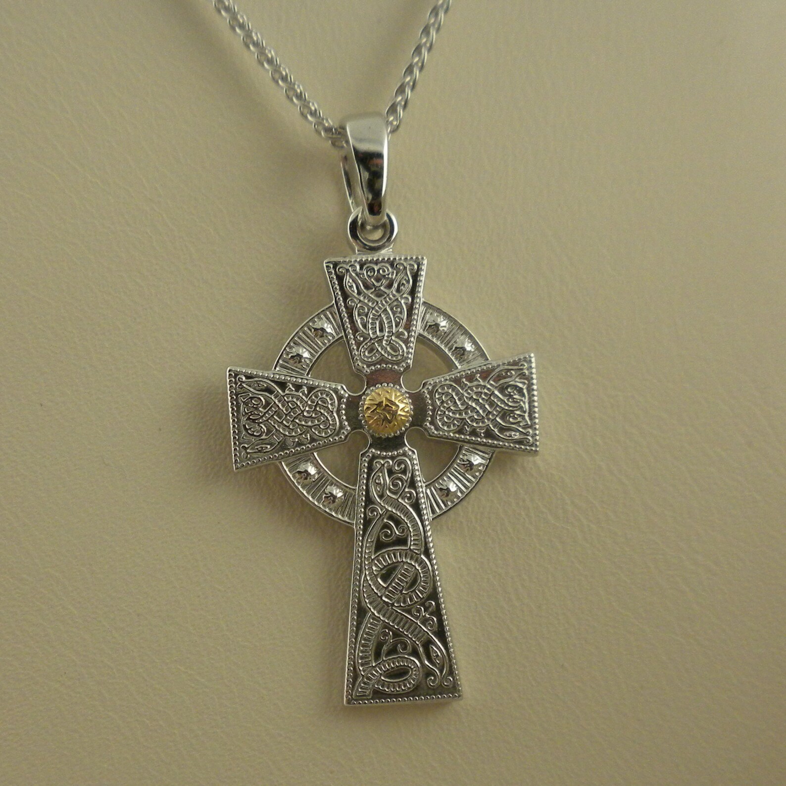 Sterling Silver Celtic Cross Pendant, 18K Gold Accent - Irish Warrior ...