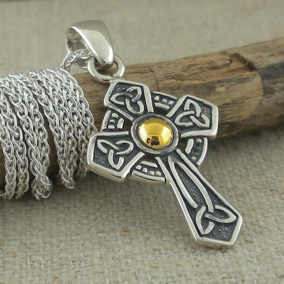 Sterling Silver Celtic Trinity Knot Cross Pendant With 18K | Etsy