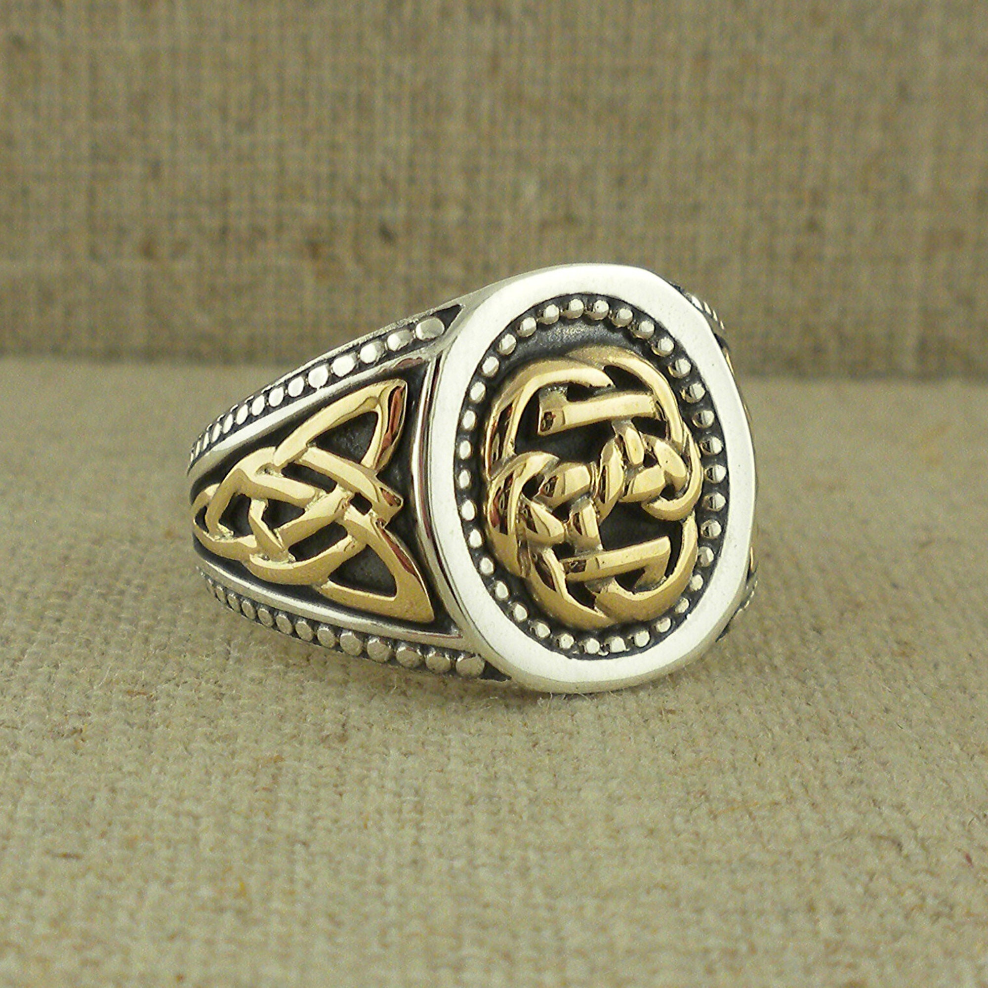 Sterling Silver & 10K Gold Celtic Knot Signet Ring by Keith Jack - Etsy