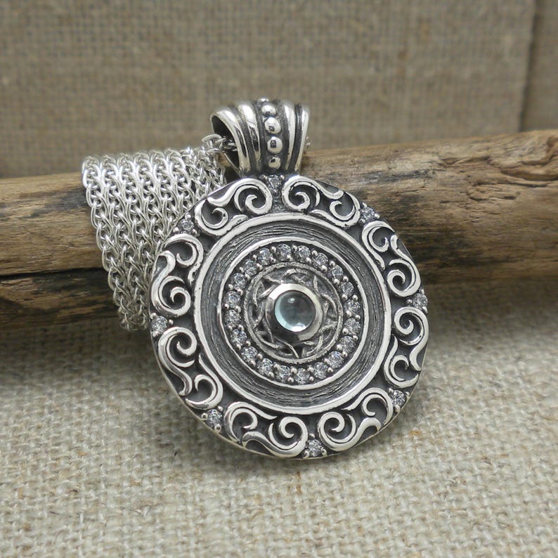 Sterling Silver Celtic Shield Pendant: Sky Blue Topaz & CZ, 18" Chain ...