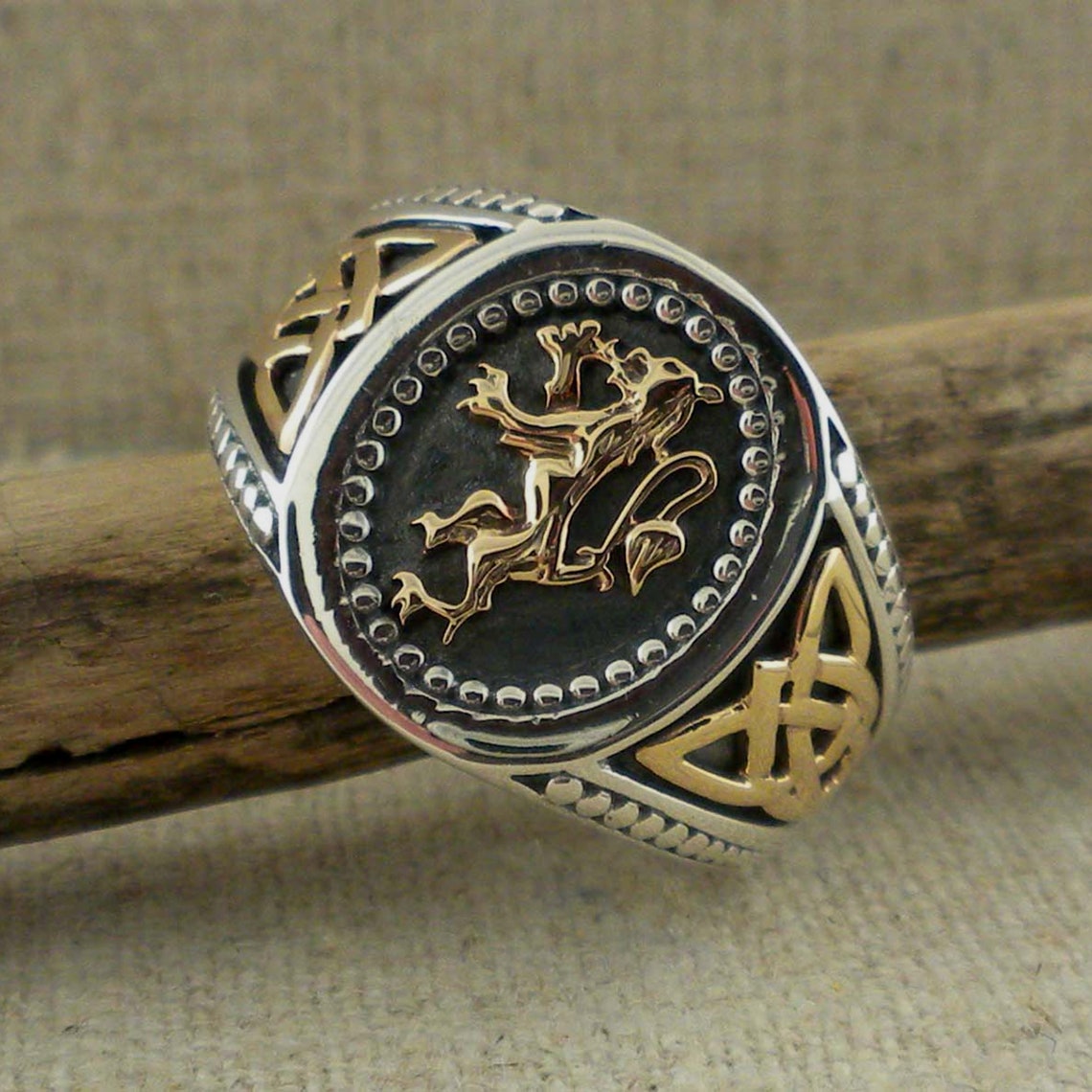 Sterling Silver and 10K Scottish Lion Rampant Ring With Celtic - Etsy