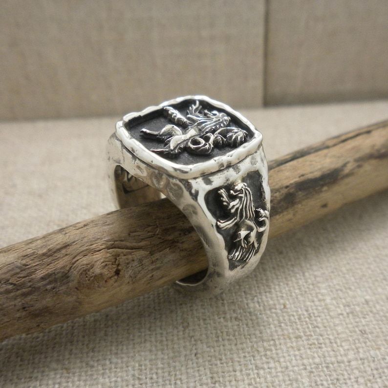 Sterling Silver Scottish Lion Rampant Signet Ring, Celtic Band by Keith ...